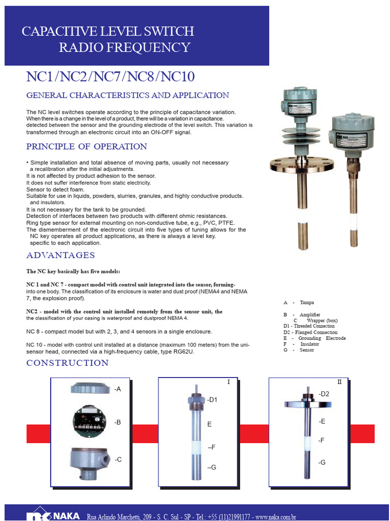 Capacitive Level Switch Overview | PDF | Capacitor | Switch