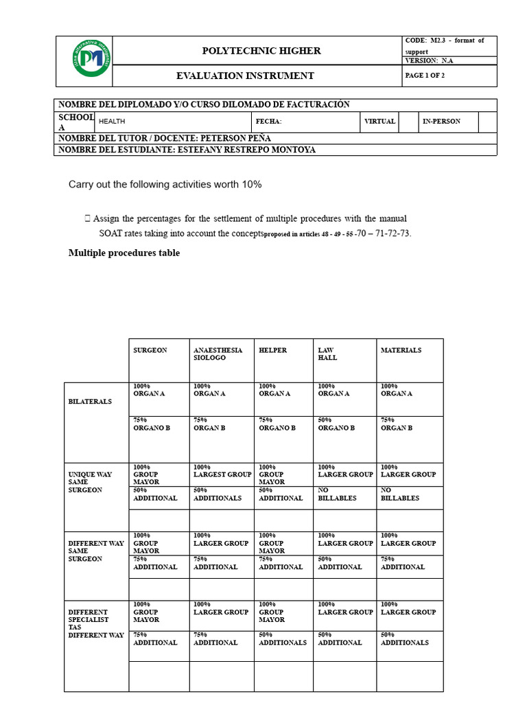 FILLING OUT TABLES | PDF | Surgeon | Medical Specialties