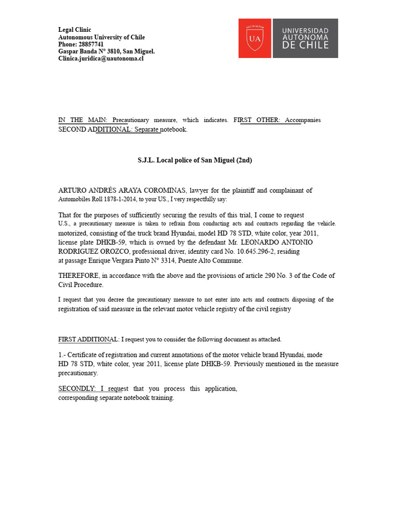 Precautionary Measure Request for Vehicle | PDF