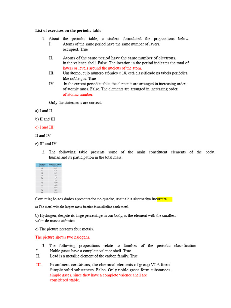Exercises on the Periodic Table Concepts | PDF | Periodic Table | Argon