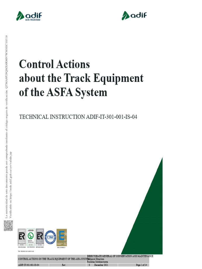 ADIF-IT-301-001-IS-04 Control Actions On The Track Equipment of The ASFA System | PDF ...