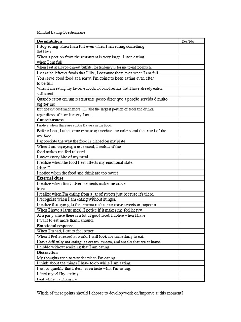 Mindful Eating Self-Assessment Tool | PDF