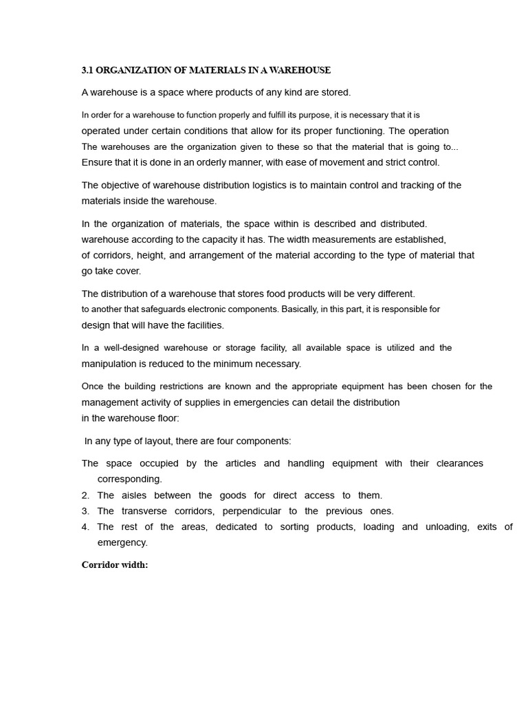 3.1 Organization of Materials in A Warehouse | PDF | Warehouse | Aisle