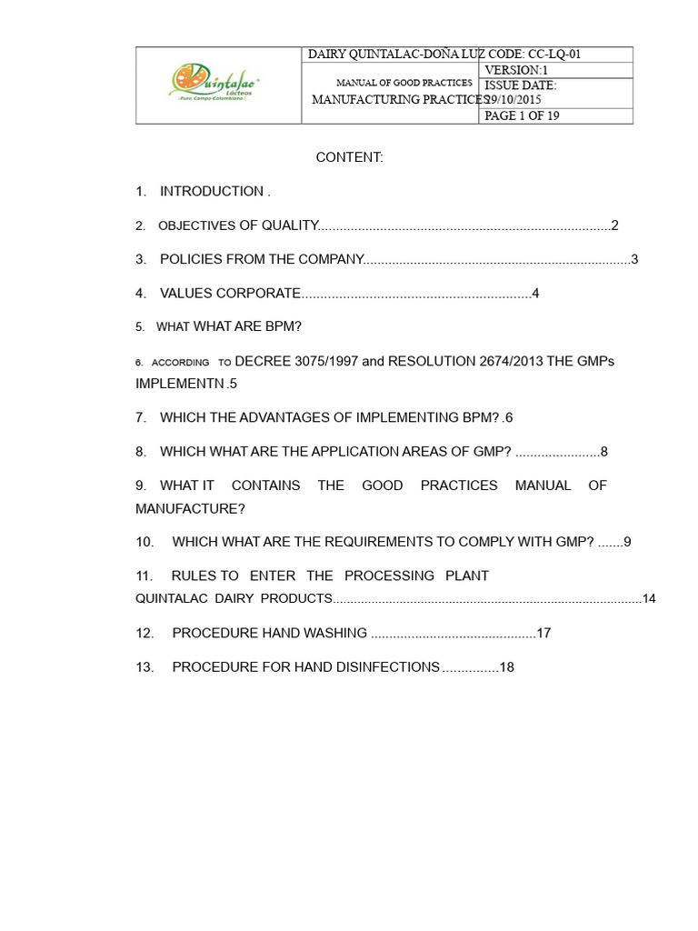 Good Manufacturing Practices Manual | PDF | Hygiene | Sanitation