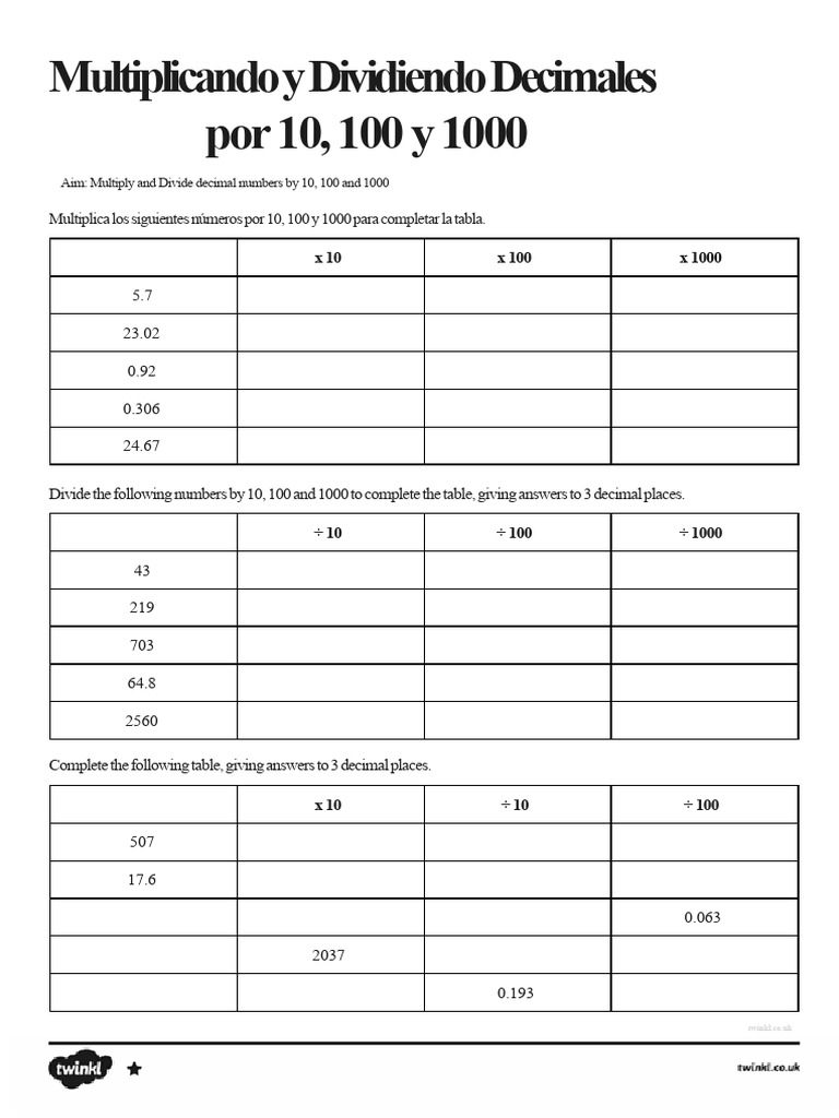 Multiplicación y División de Decimales | PDF