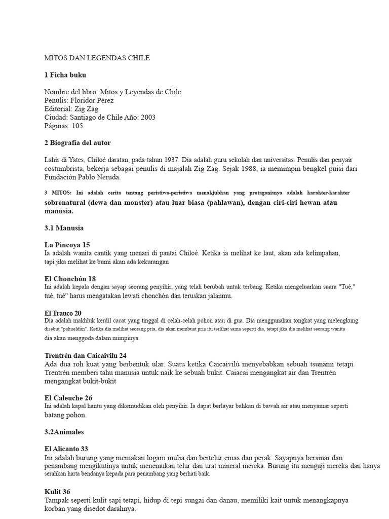 Mitos dan Legenda Unik Chile | PDF