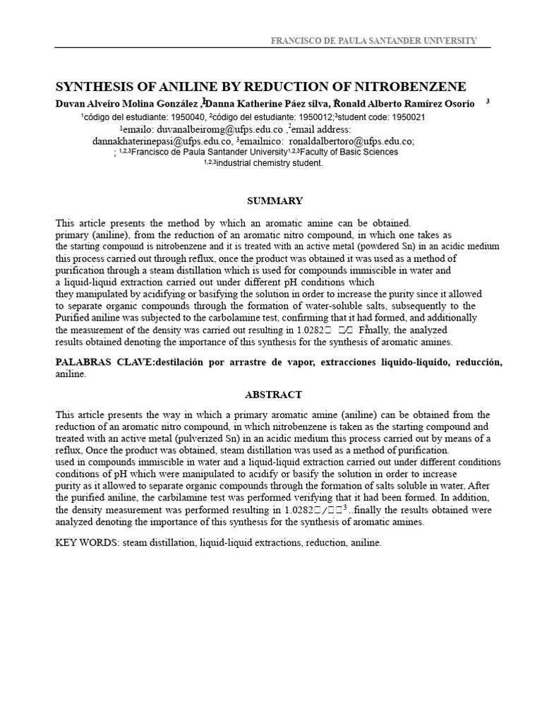 Synthesis of Aniline from Nitrobenzene | PDF | Amine | Applied And ...
