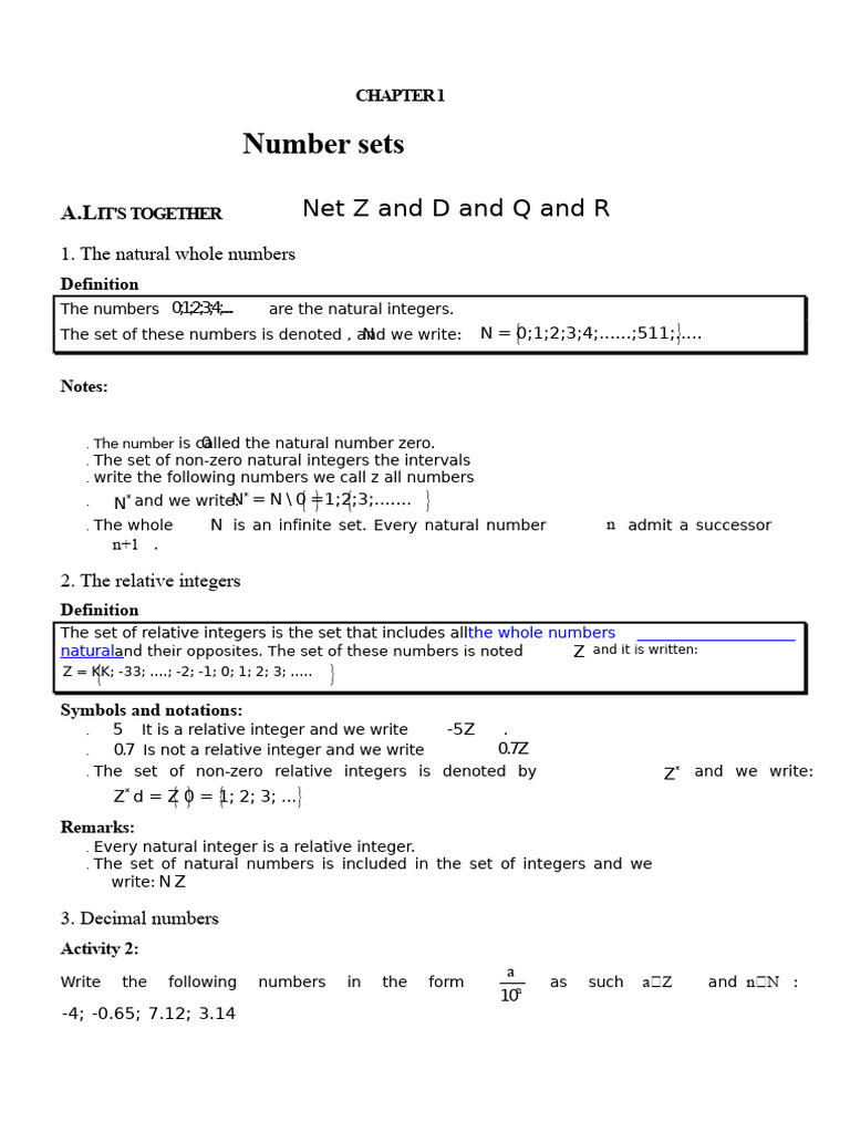 Chapter 1 Sets of Numbers | PDF | Numbers | Integer