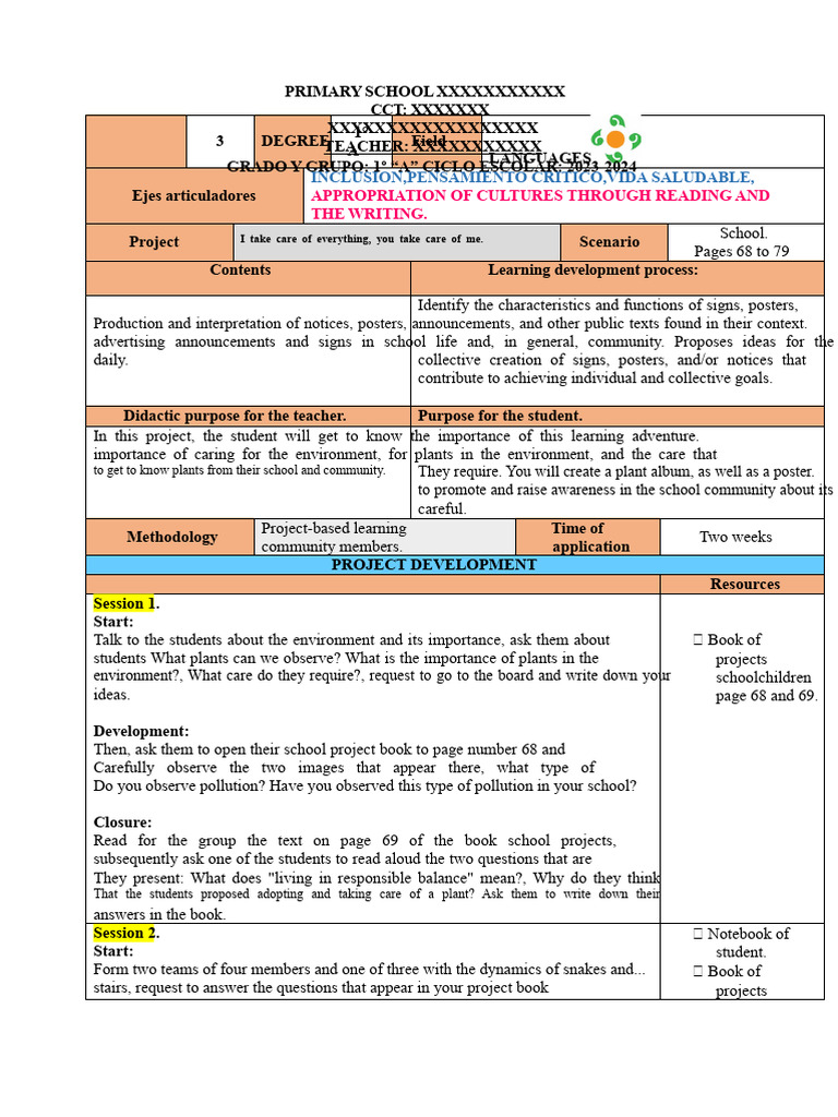 School Project I Take Care of You, You Take Care of Me. | PDF | Notebook