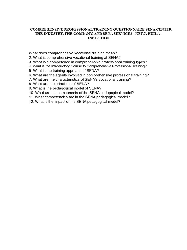 Comprehensive Vocational Training Questionnaire | PDF