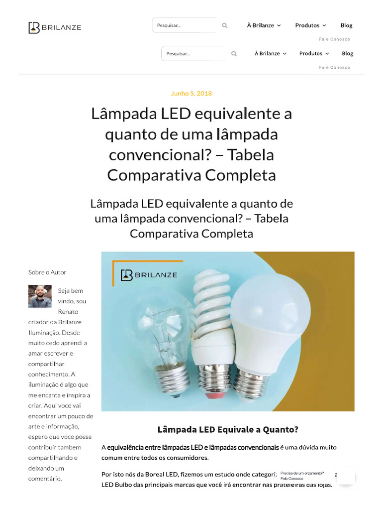 Comparativo Equivalência LED X Lampadas Comuns | PDF