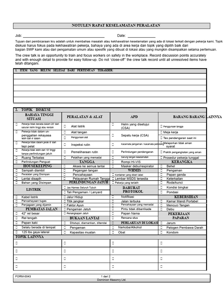 Notulen Rapat Keselamatan Kerja | PDF