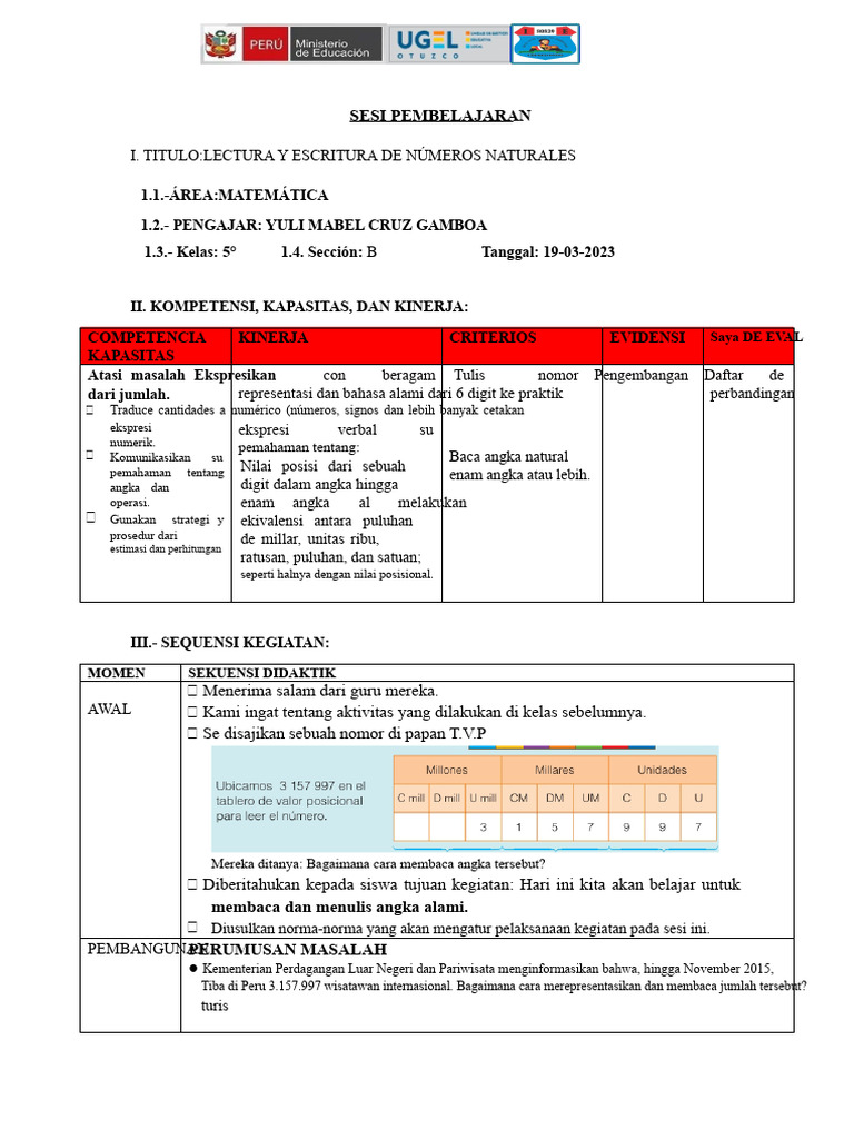 Sesi Matematika. Membaca Dan Menulis Angka | PDF
