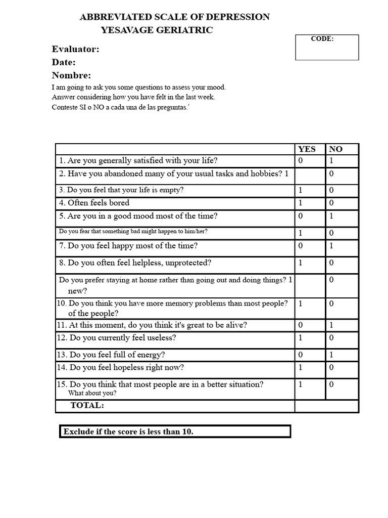 Geriatric Depression Assessment Scale | PDF