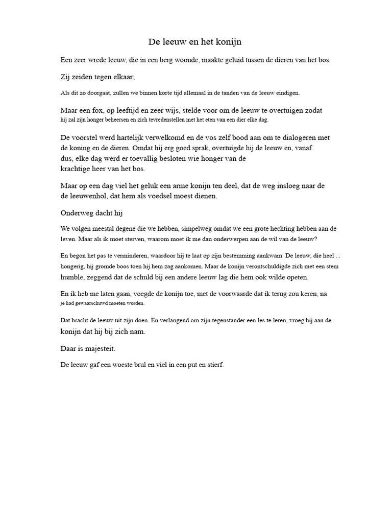 De Leeuw en Het Konijn | PDF