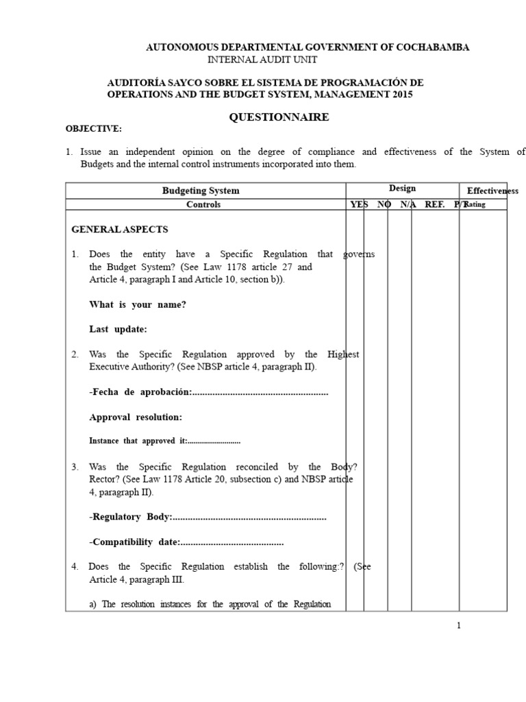 Sayco Audit On The Operations Programming System and The Budget System ...