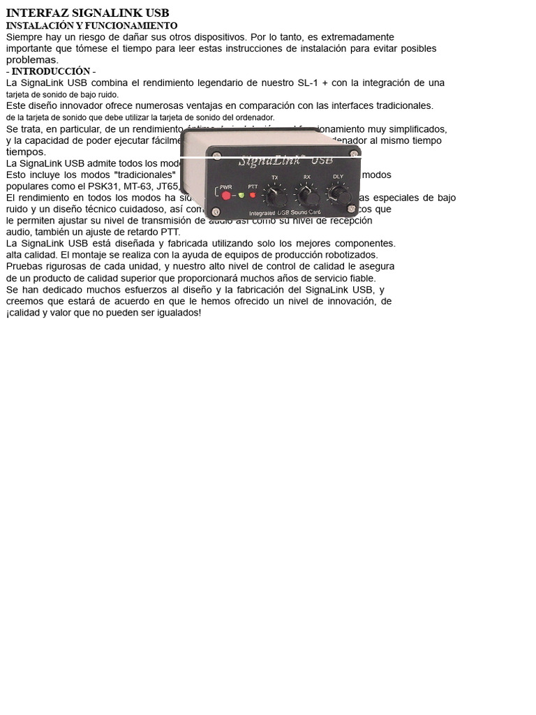 Manual de Instalación SignaLink USB | PDF | USB | Altoparlante