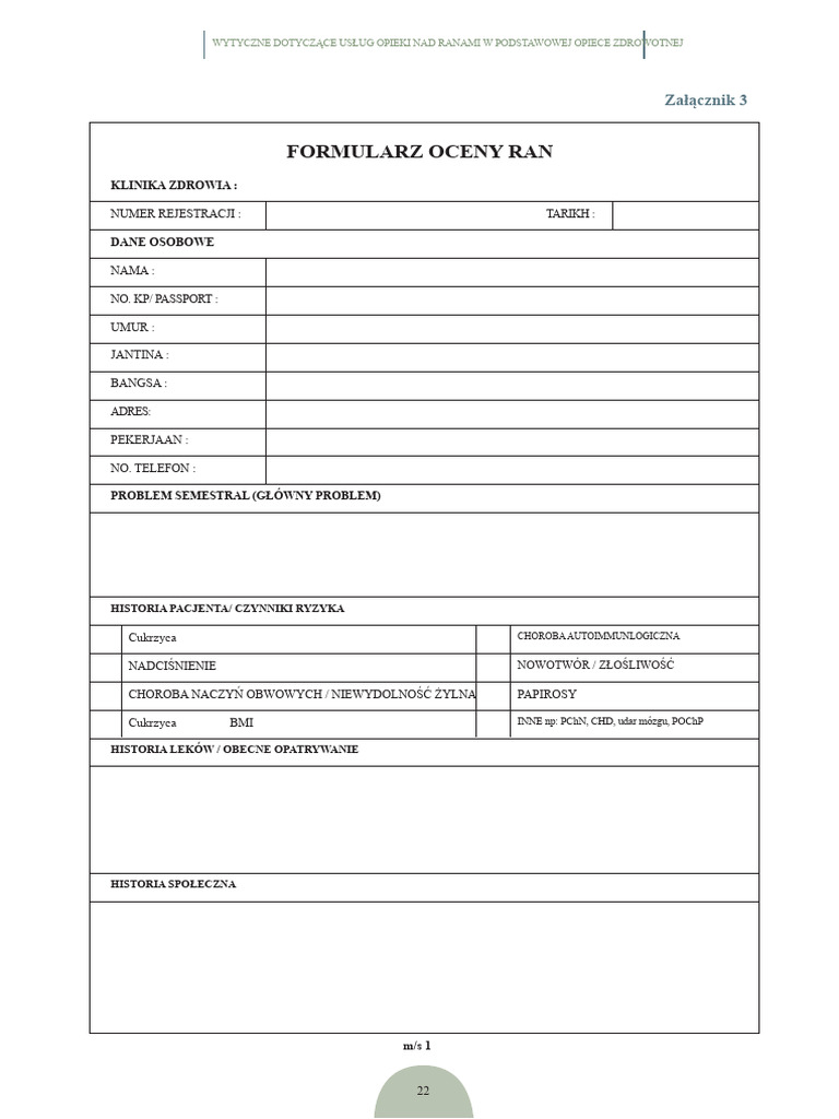 KKM Formularz Postępu Rany | PDF