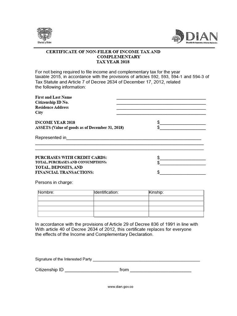 2018 Income Tax Non-Filer Certificate | PDF