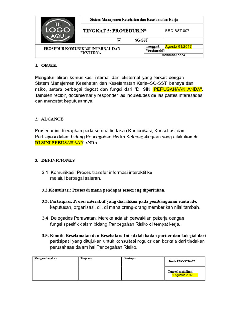 Prosedur Komunikasi Kesehatan Kerja | PDF