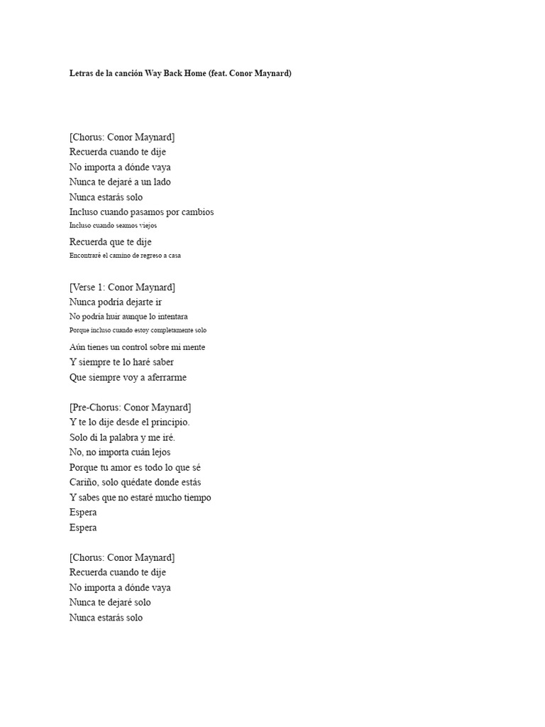 Letras de La Canción Way Back Home | PDF