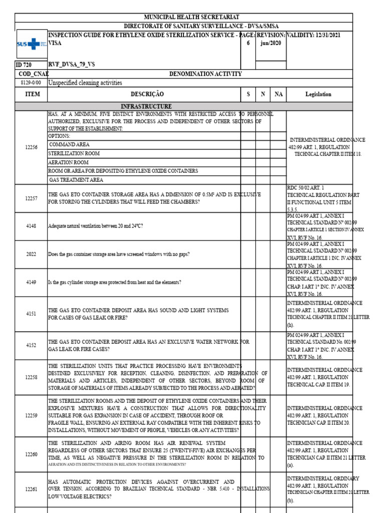 720 Inspection Script For Sterilization by Ethylene Oxide | PDF ...