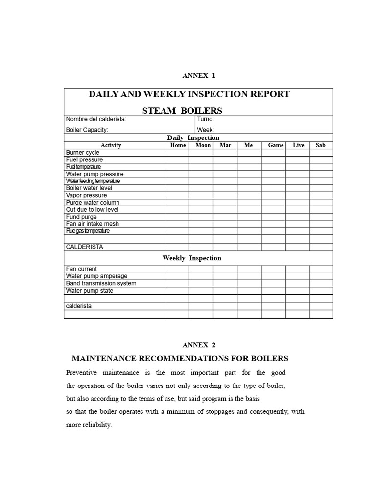 Boiler Daily and Weekly Inspection Guide | PDF | Boiler | Pump