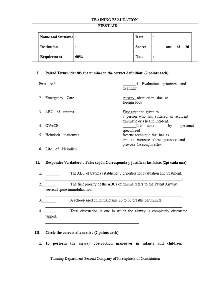 First Aid Training Evaluation. | PDF | First Aid | Medical Specialties