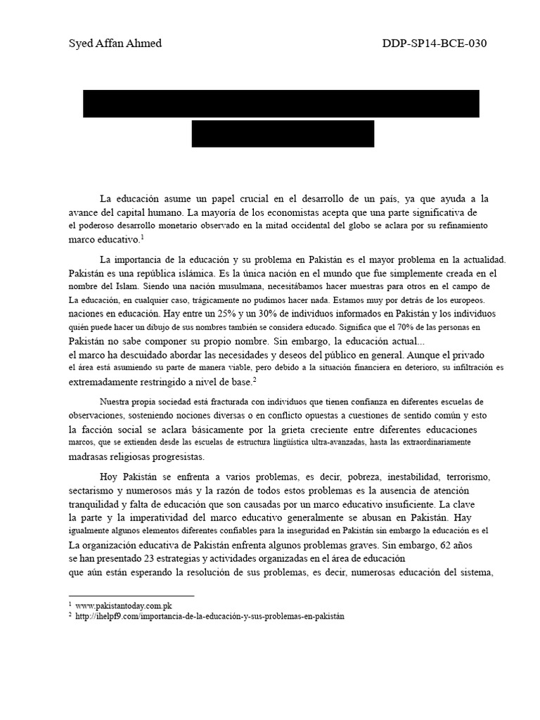 IMPORTANCIA DE LA EDUCACIÓN en Pakistán.pdf | PDF | Pakistán | Pobreza