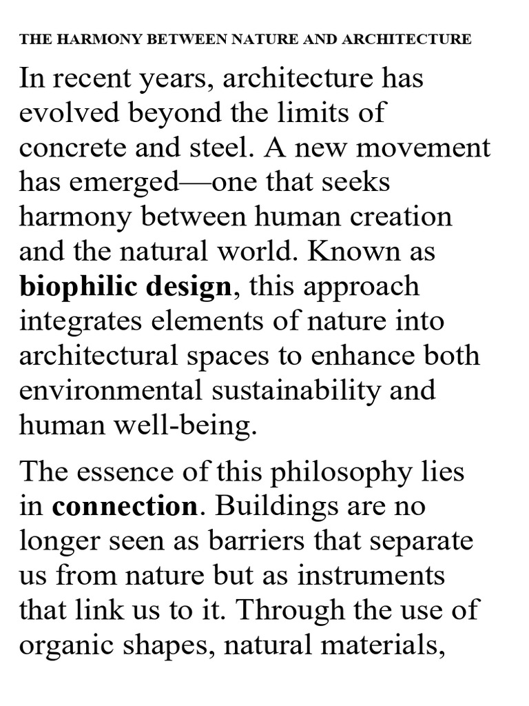 The Harmony Between Nature and Architecture | PDF