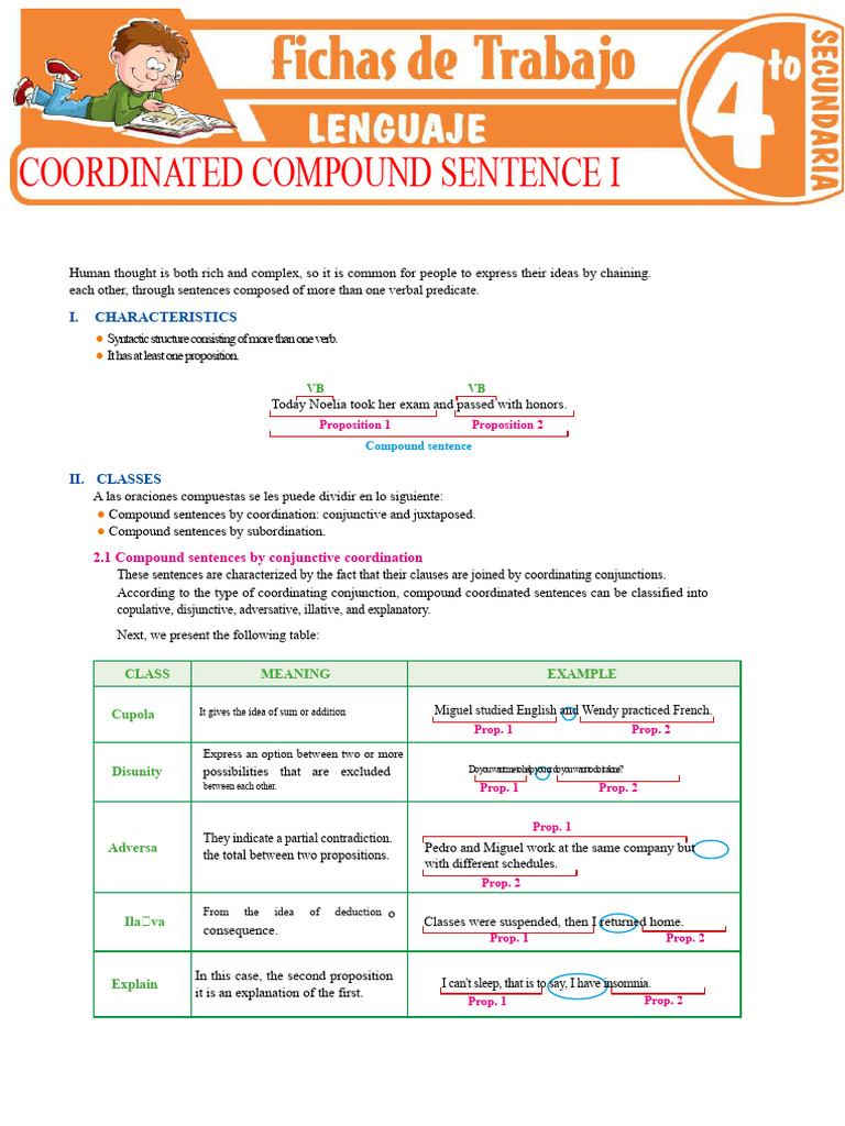 Coordinated Compound Sentence I For Fourth Grade of Secondary School ...