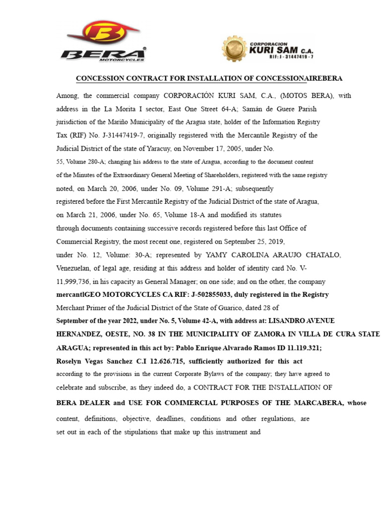 BERA Concession Contract Overview | PDF | Employment | Car Dealership