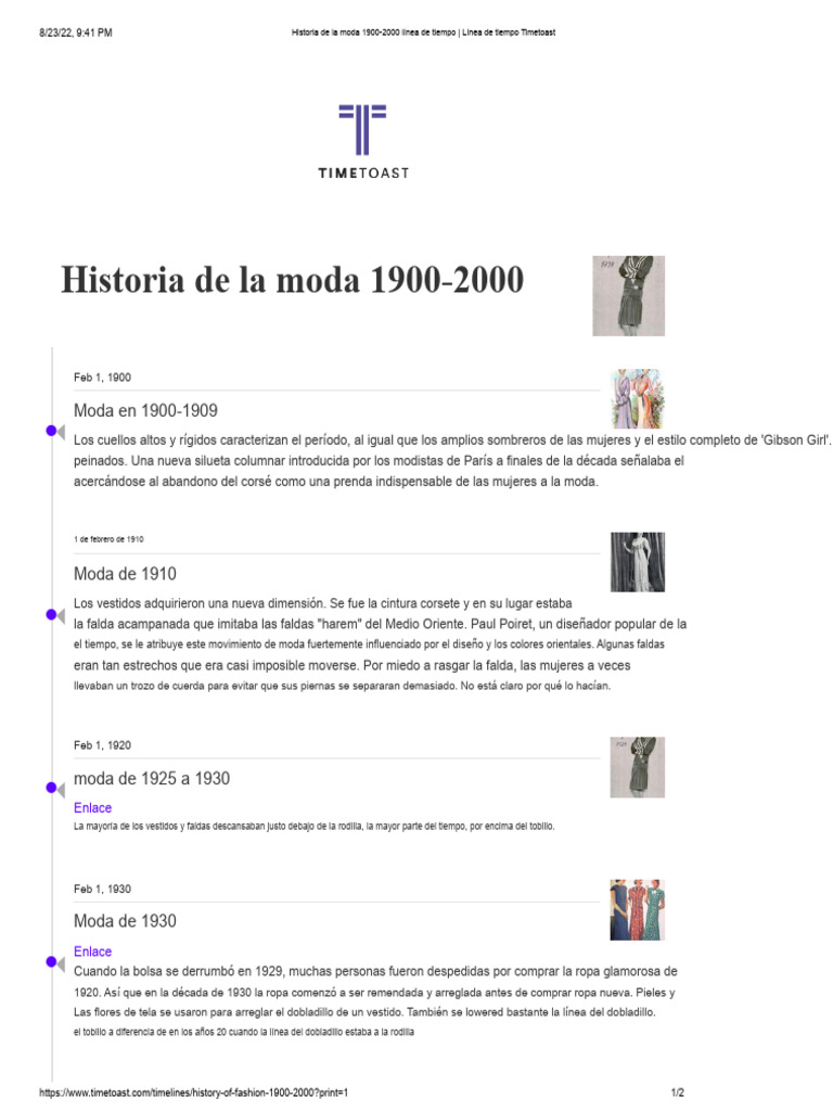 Línea de tiempo: Moda 1900-2000 | PDF | Moda | Falda