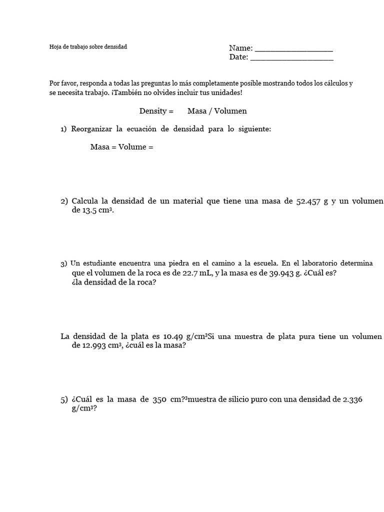 Ejercicios de Cálculo de Densidad | PDF