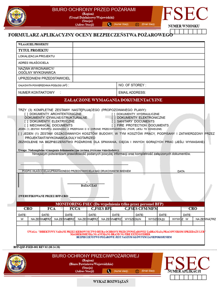 FSED 1F Formularz Aplikacyjny FSEC Do Pozwolenia Budowlanego Rev02 | PDF