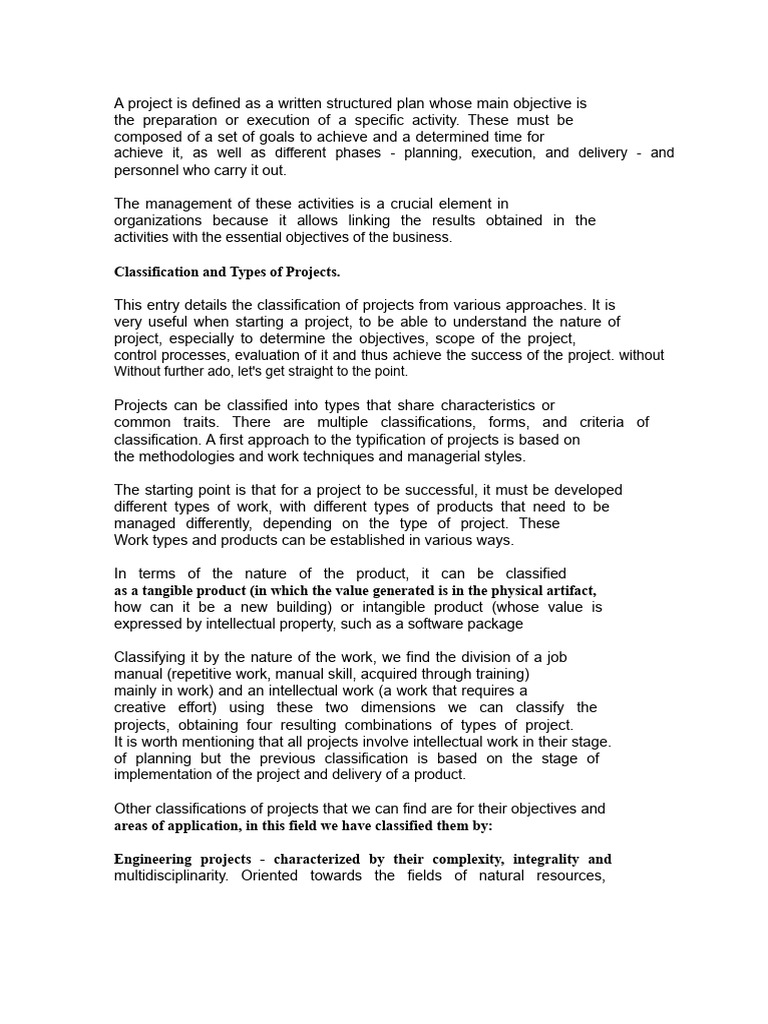 Types and Classifications of Projects | PDF | Infrastructure | Goods