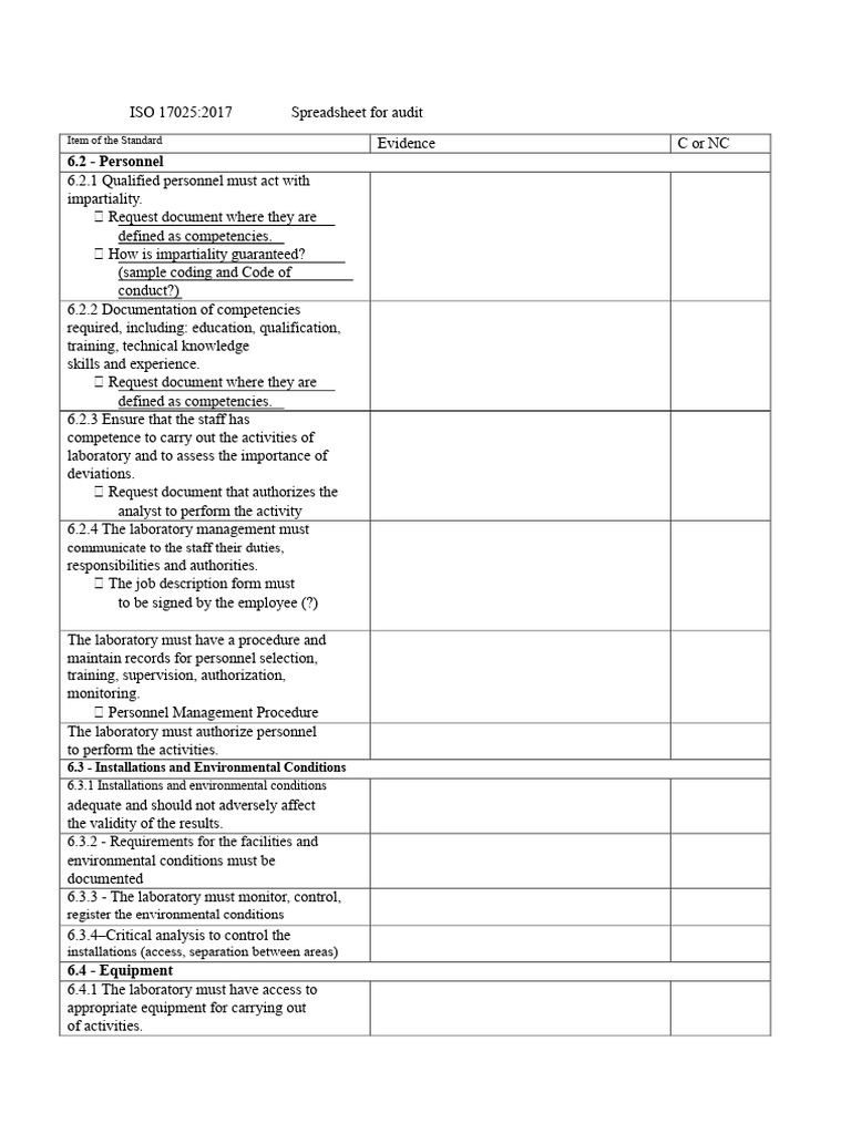 ISO 17025 - Audit Spreadsheet Template | PDF | Calibration ...