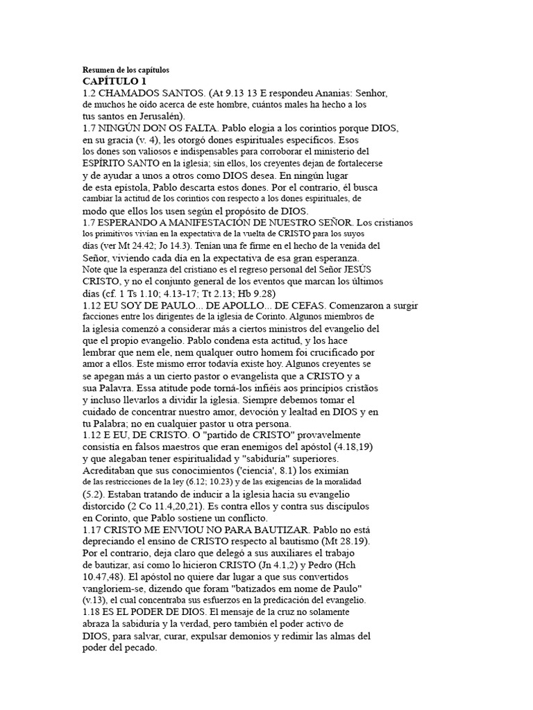 Resumen de 1 Corintios por capítulos | PDF | Primera epístola a los ...