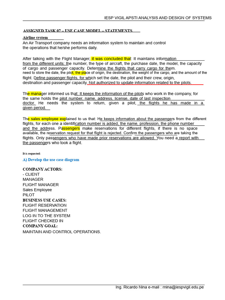 Assigned Task - Use Case Model | PDF | Airlines | Use Case