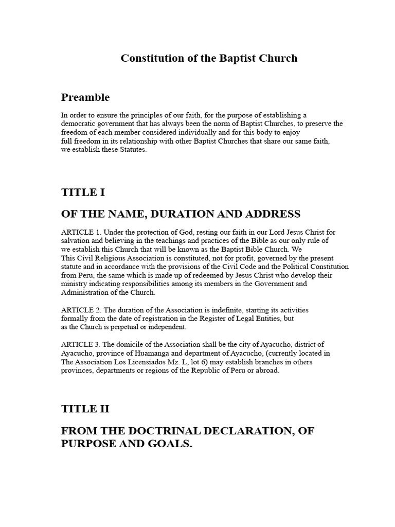 Baptist Church Constitution Overview | PDF | Baptism | Jesus