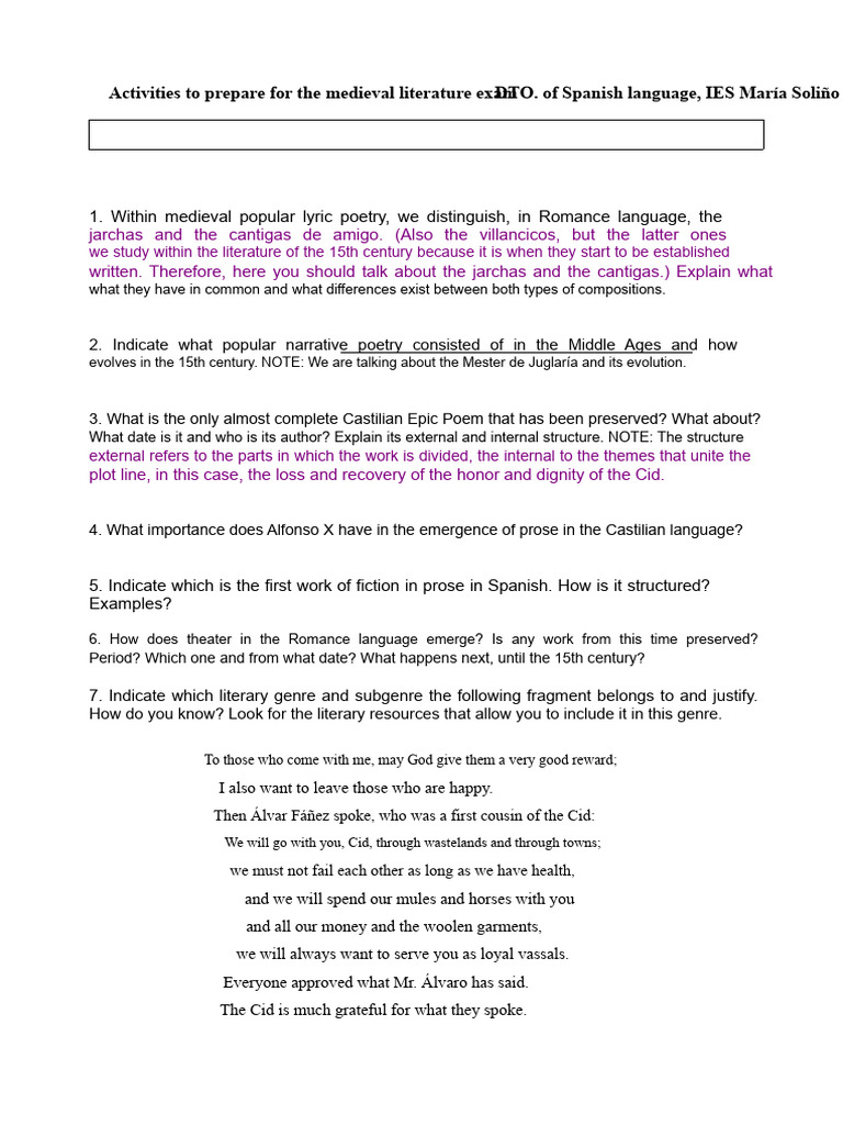 Medieval Literature Exam Preparation Guide | PDF | Poetry