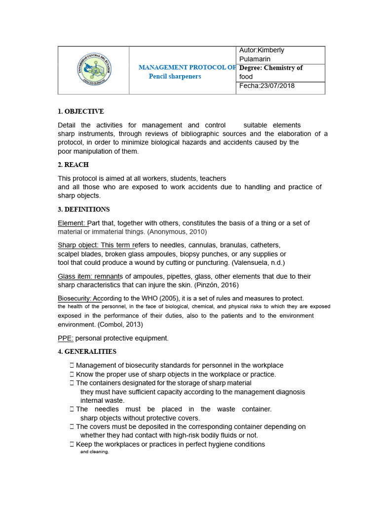 Sharp Object Safety Management Protocol | PDF | Medical Specialties