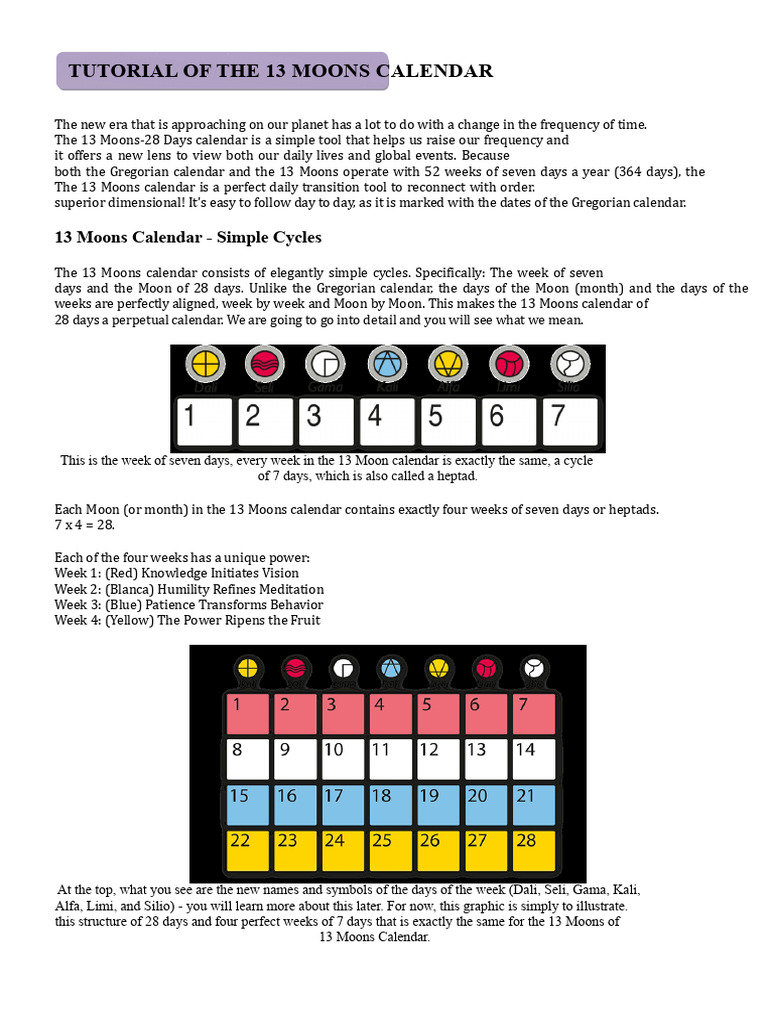 13 Moons Calendar Tutorial Guide | PDF | Calendar | Moon