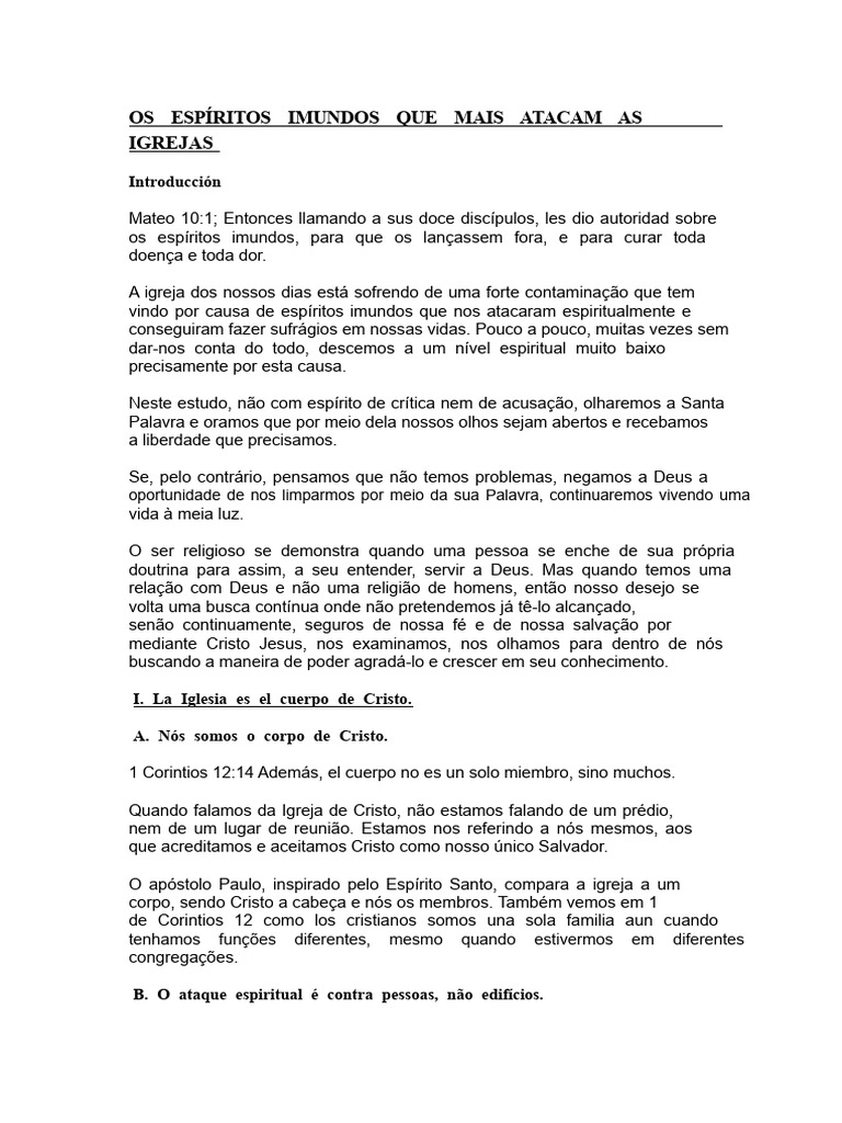 Os Espíritos Imundos Que Mais Atacam As Igrejas | PDF | Deus | Fé