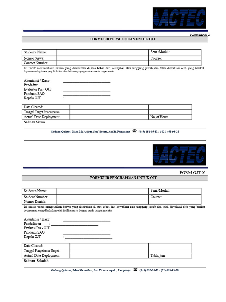 01 Surat Izin OJT untuk OJT 1 | PDF