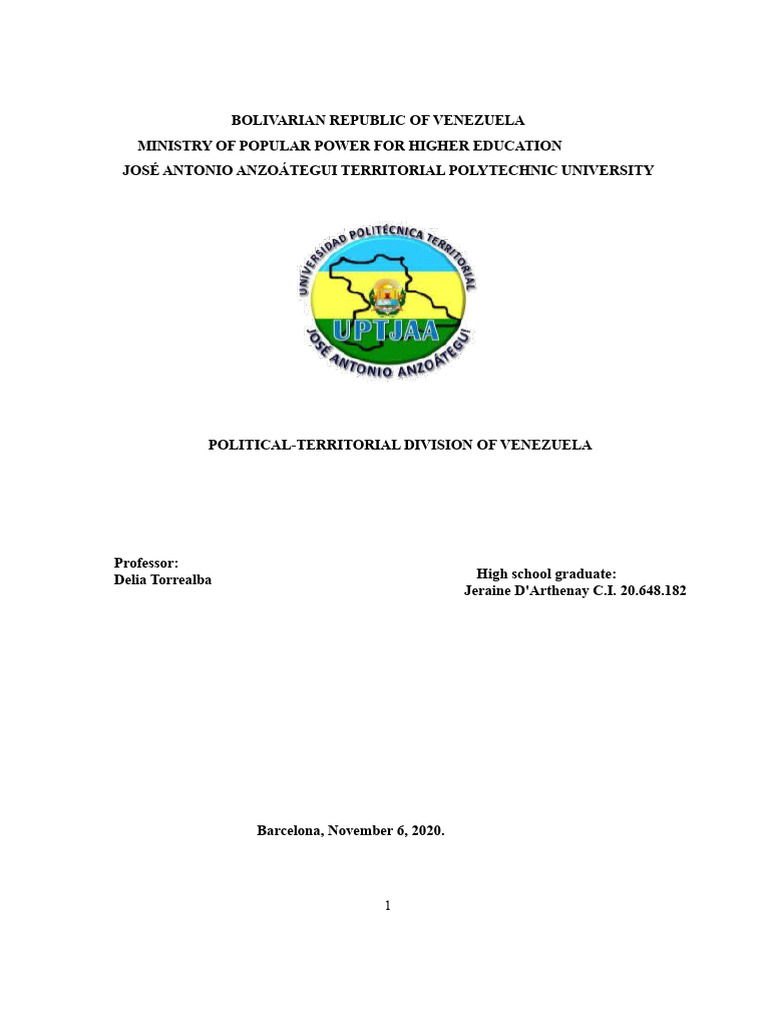 Political Territorial Division of Venezuela | PDF | Venezuela ...
