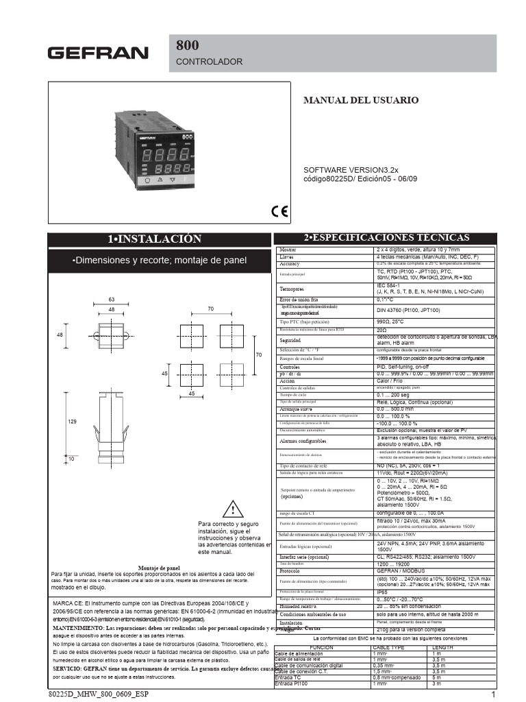 Manual Del Controlador Gefran-800 | PDF | Relé | Ingenieria Eléctrica