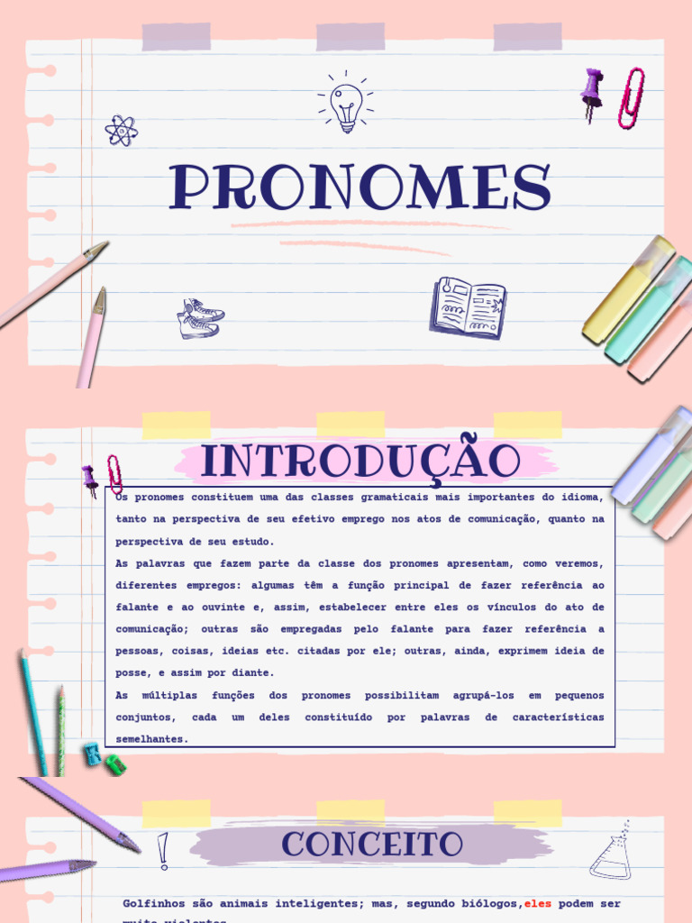 Slide Pronomes 6º Ano | PDF | Pronome | Unidades semânticas