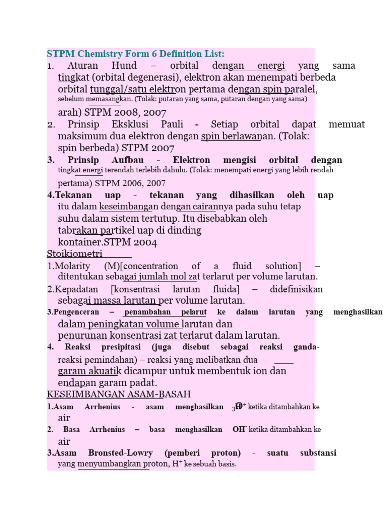 Definisi Kimia STPM Form 6 | PDF