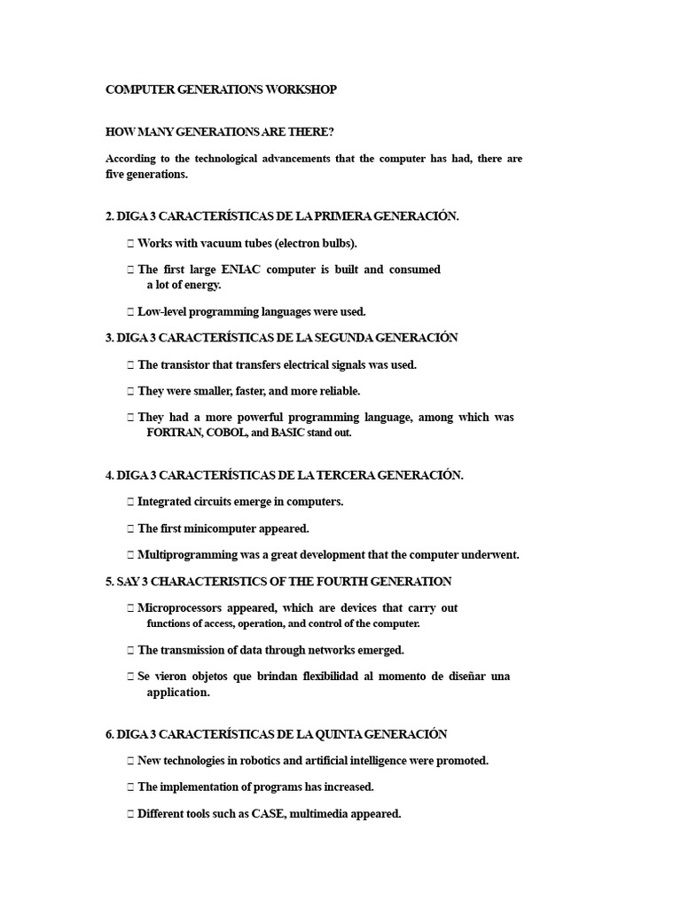 Workshop on Generations of Computers with Answers | PDF | Integrated Circuit | Computer Programming